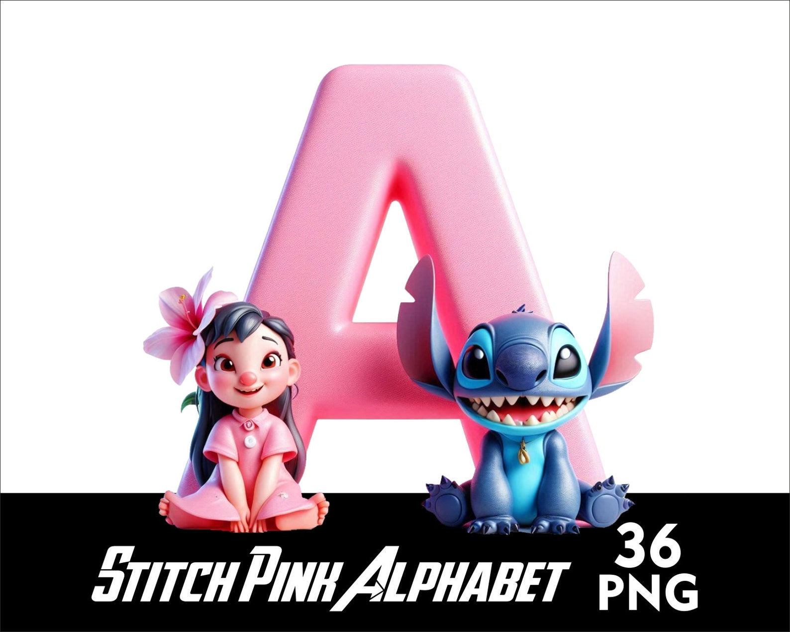 Stitch Pink Alphabet Girl Stitch Font PNG Hawaii Font and Numbers for ...