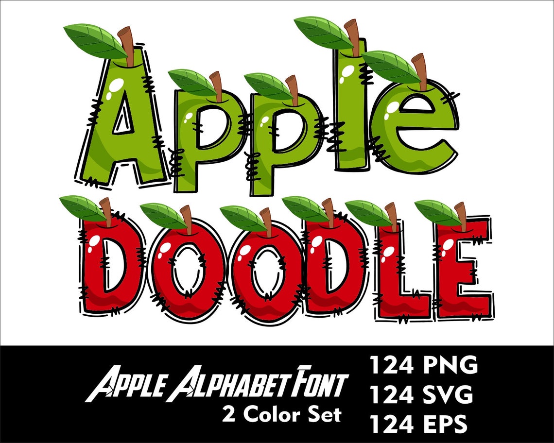Apple Doodle Alphabet Red Apple Font SVG Green Apple Alphabet Apple ...