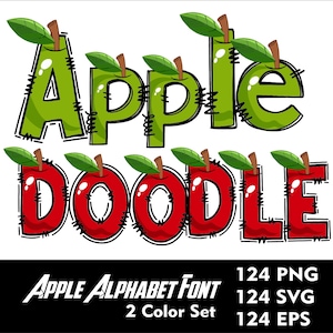 Apple Doodle Alphabet Red Apple Font SVG Green Apple Alphabet Apple ...