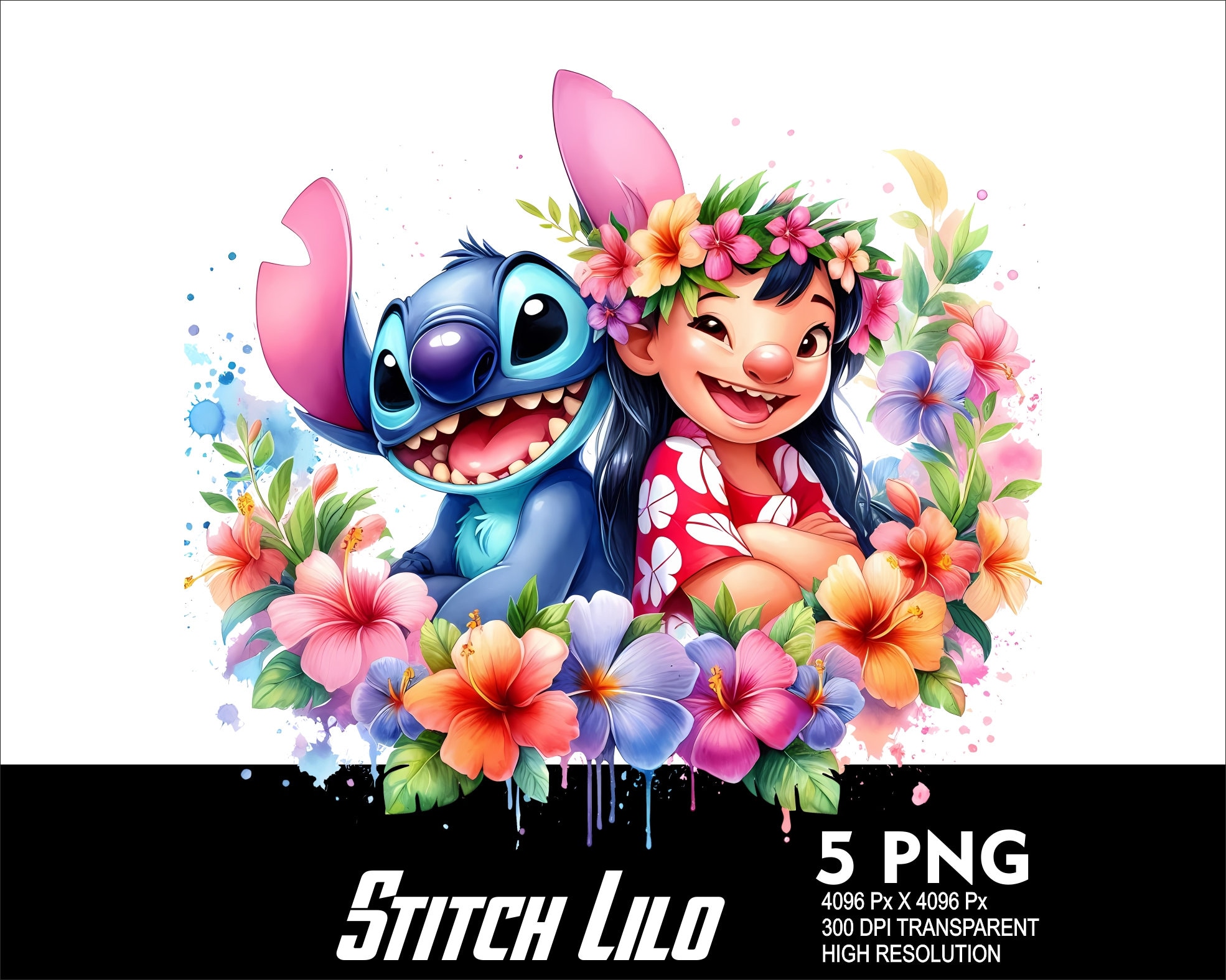 5 PNG Stitch Splash y acuarela Archivo PNG transparente para ...