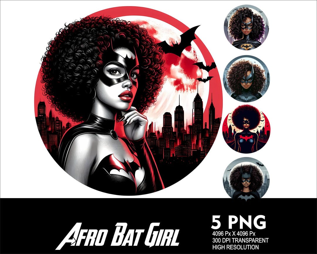 5 PNG Afro Woman Hero Bat Girl Design Transparent PNG File for ...