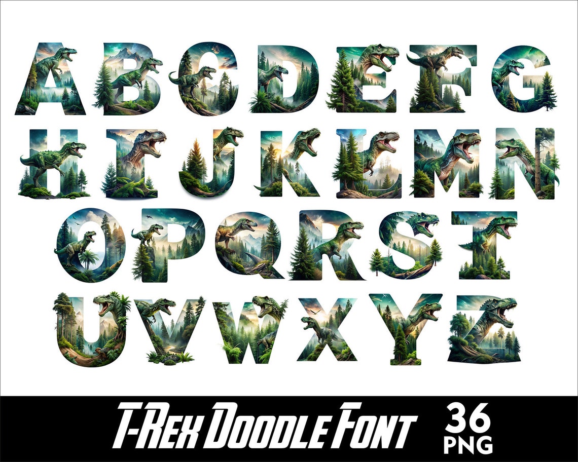 Trex Alphabet Dinosaur Letters Alphabet Png Dino Font Letters Trex ...