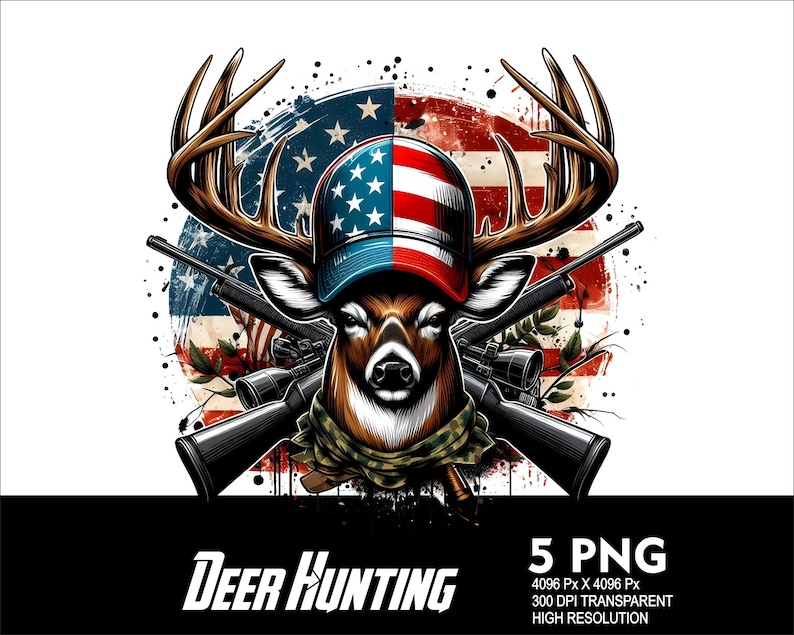 5 PNG Deer Hunting American Flag Splash Transparent PNG File for ...