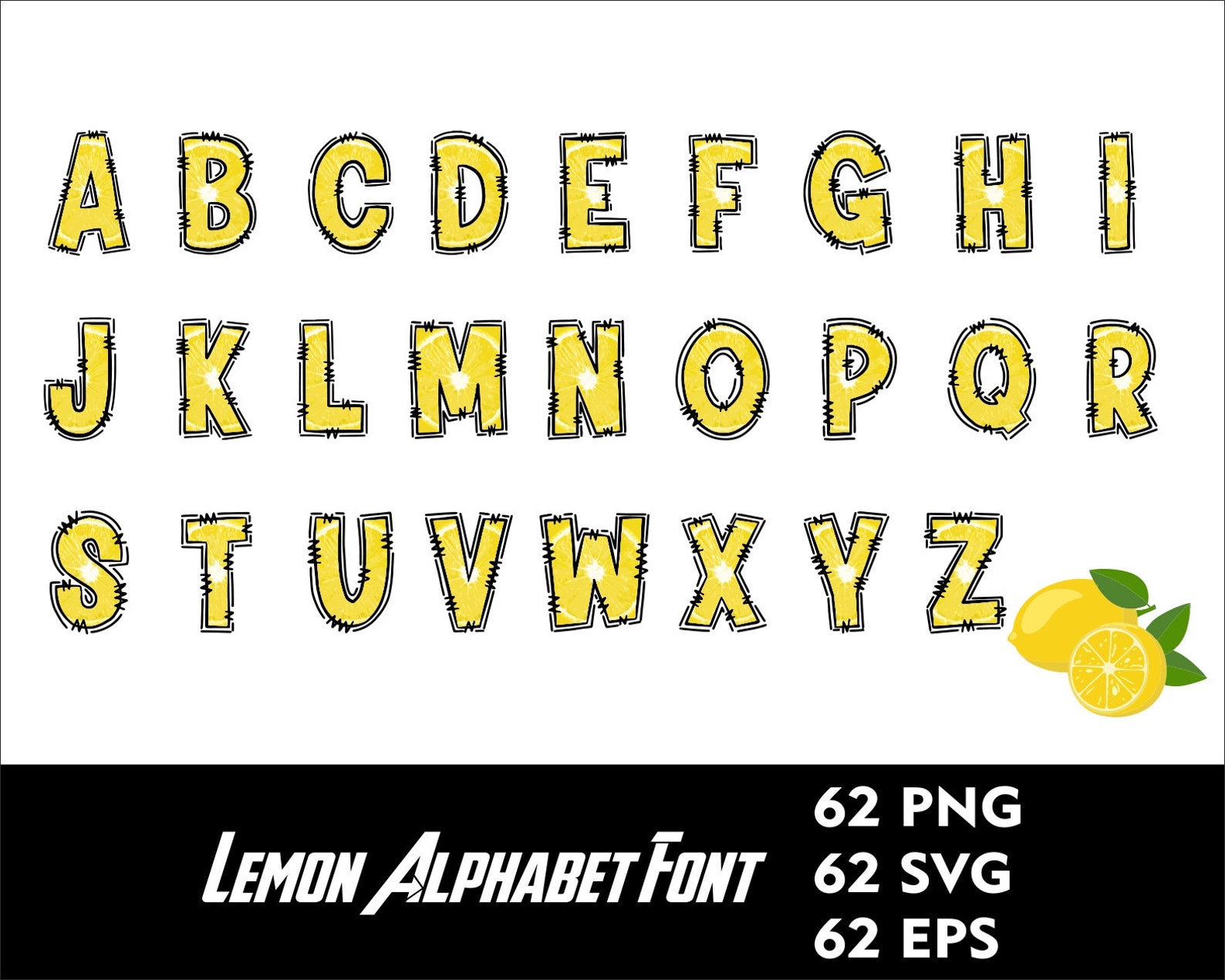 Lemon Doodle Alphabet Lemon Font SVG PNG Lemon Alphabet Letters Svg Png ...
