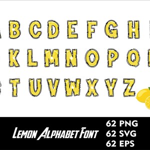 Lemon Doodle Alphabet Lemon Font SVG PNG Lemon Alphabet Letters Svg Png ...