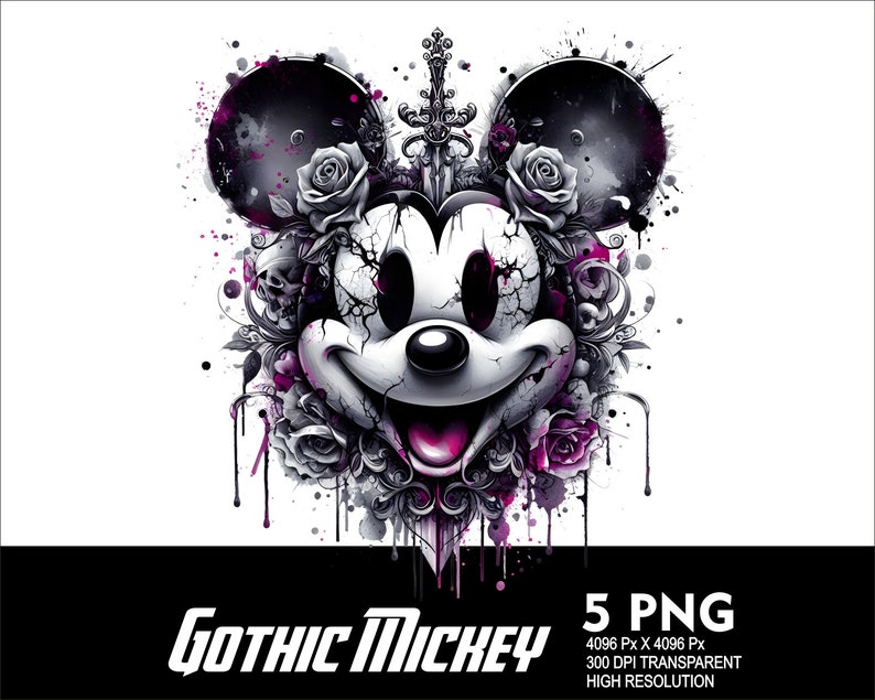 5 PNG Gothic Mickey PNG Cute Dark Mouse Design Splash and Watercolor ...