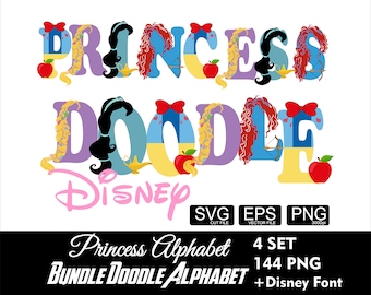 Princess Alphabet Letters 17set Bundle Girl Princess Doodle Font Frozen ...