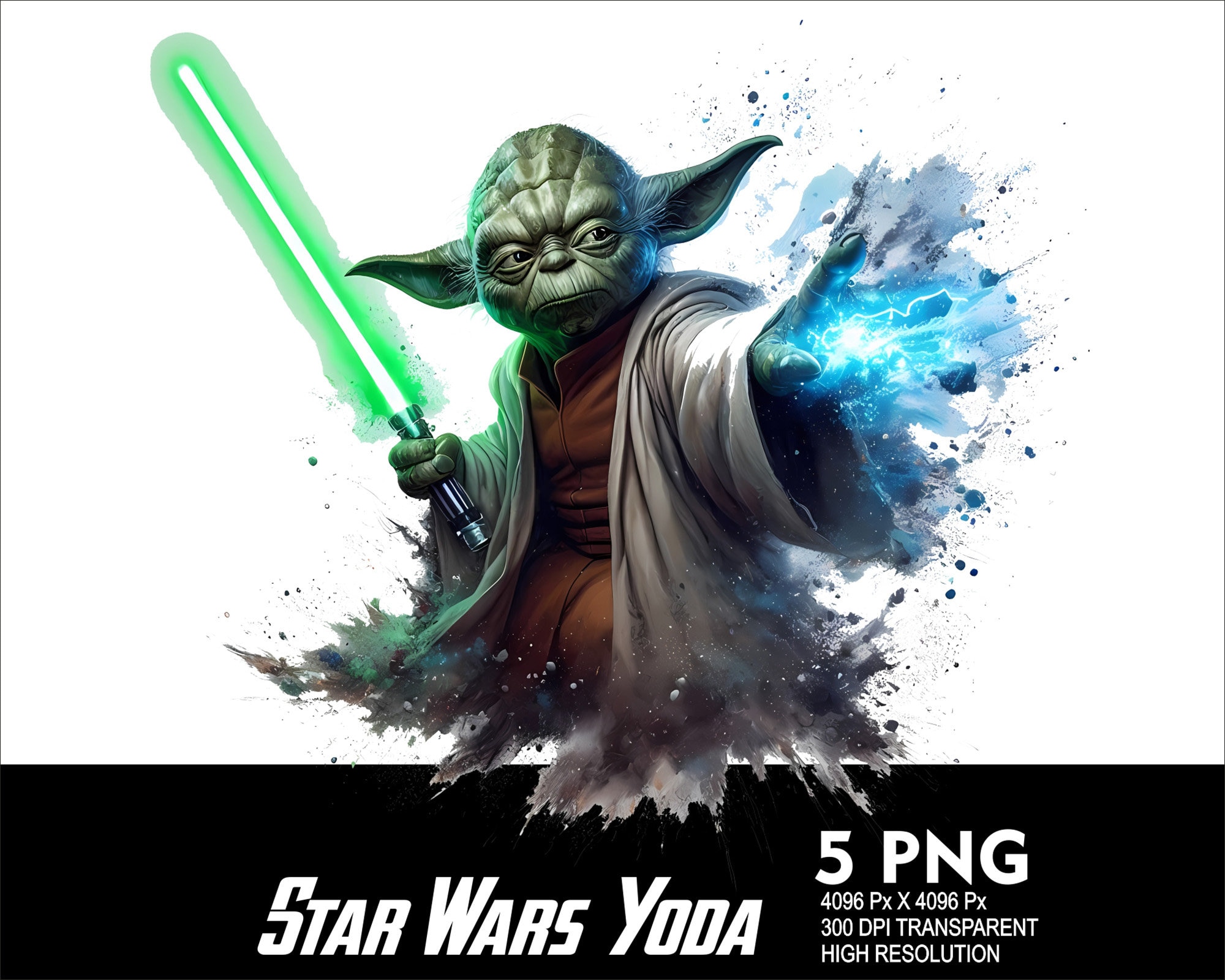 5 PNG Starwars Jedi Yoda Splash and Watercolor Transparent Png File for ...