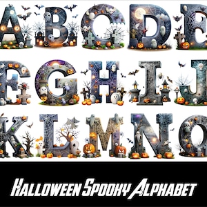 Halloween Spooky Alphabet Font PNG Spooky Letters and Numbers for ...
