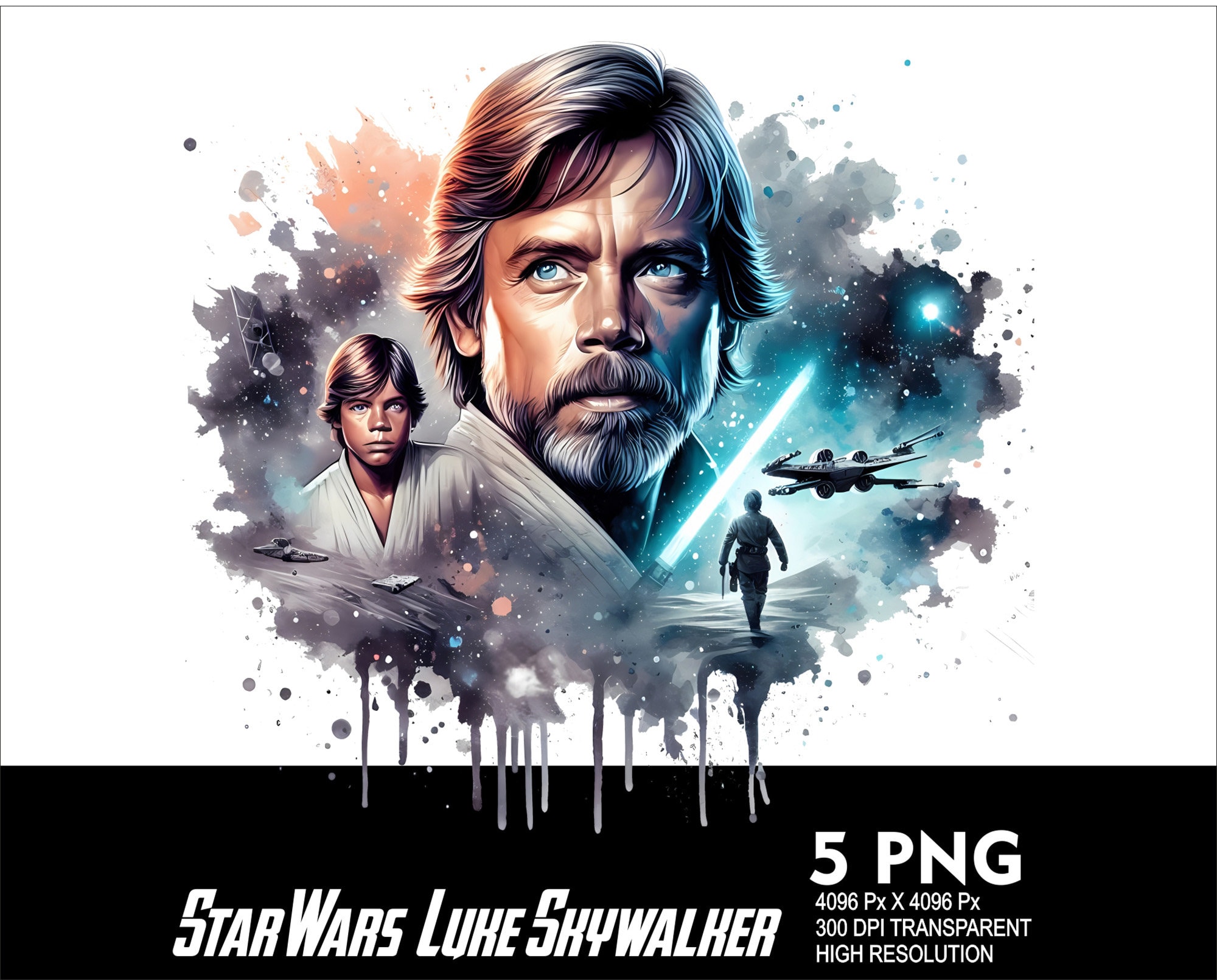 5 PNG Starwars Jedi L-skywalker Splash and Watercolor Transparent Png ...
