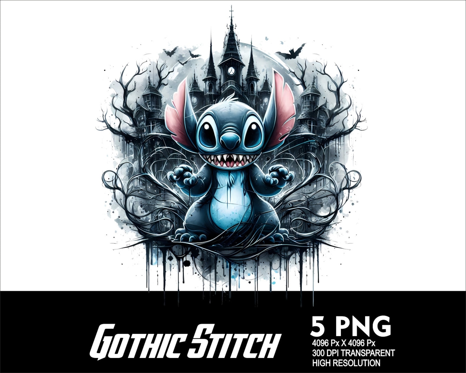 5 PNG Gothic Stitch PNG Dark Stitch Design Splash and Watercolor ...