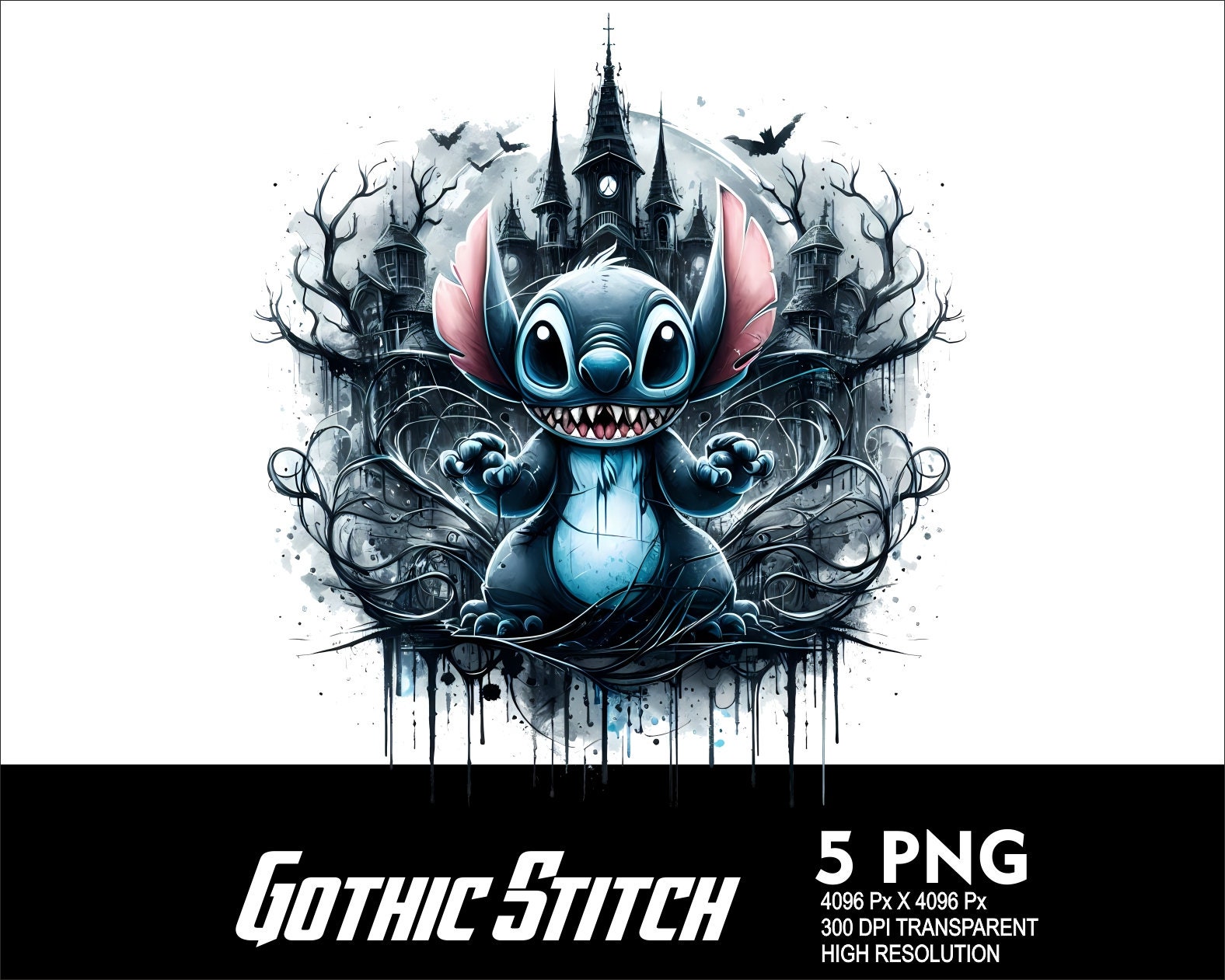 5 PNG Gothic Stitch PNG Dark Stitch Design Splash and Watercolor ...