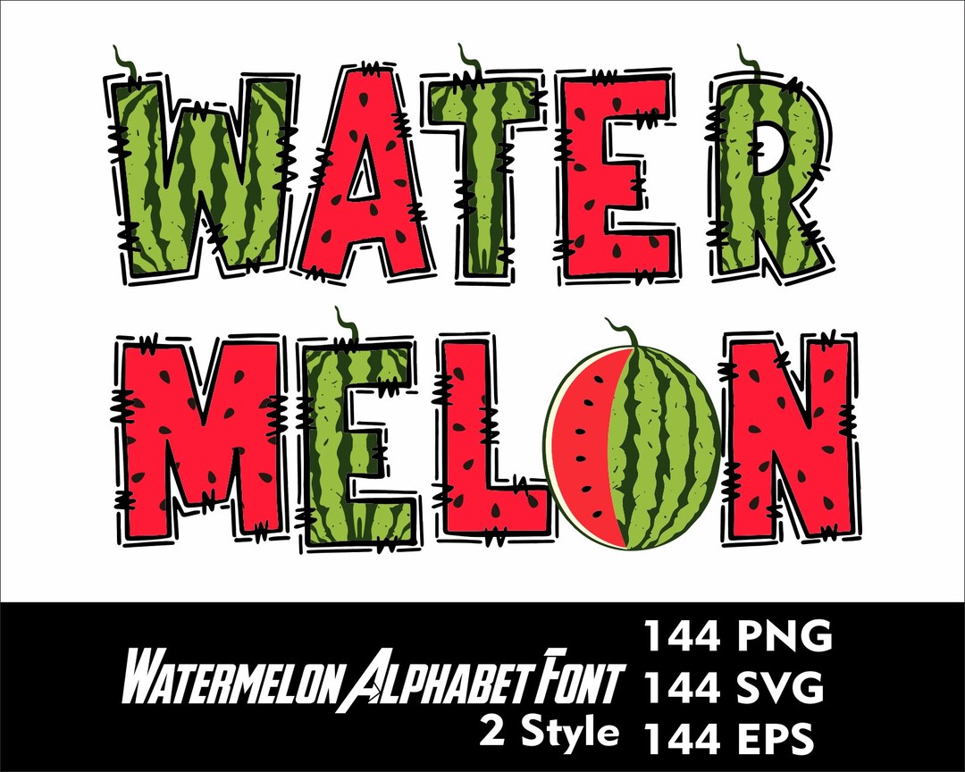 Watermelon Doodle Alphabet Watermelon Font SVG PNG Fruit Watermelon ...