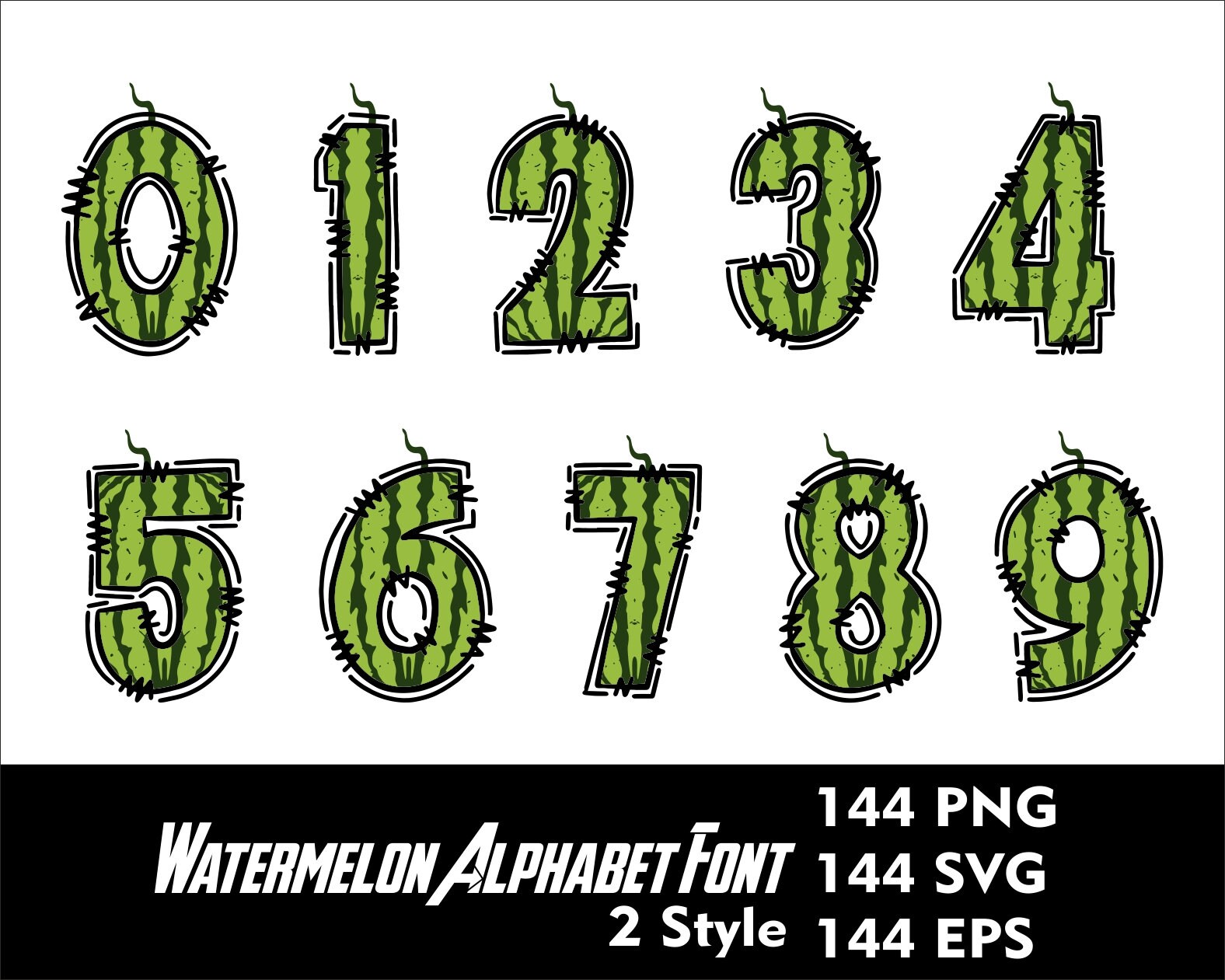Watermelon Doodle Alphabet Watermelon Font SVG PNG Fruit Watermelon ...