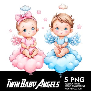 5 PNG Baby Twin Angels Splash and Watercolor Transparent PNG File for ...