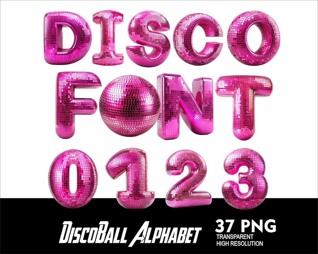 Disco Alphabet Pink Disco Ball Font PNG Girl Letters Party Font Disco ...