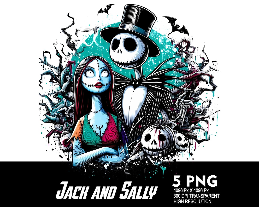 5 PNG Jack and Sally Halloween Splash Transparent PNG File for ...