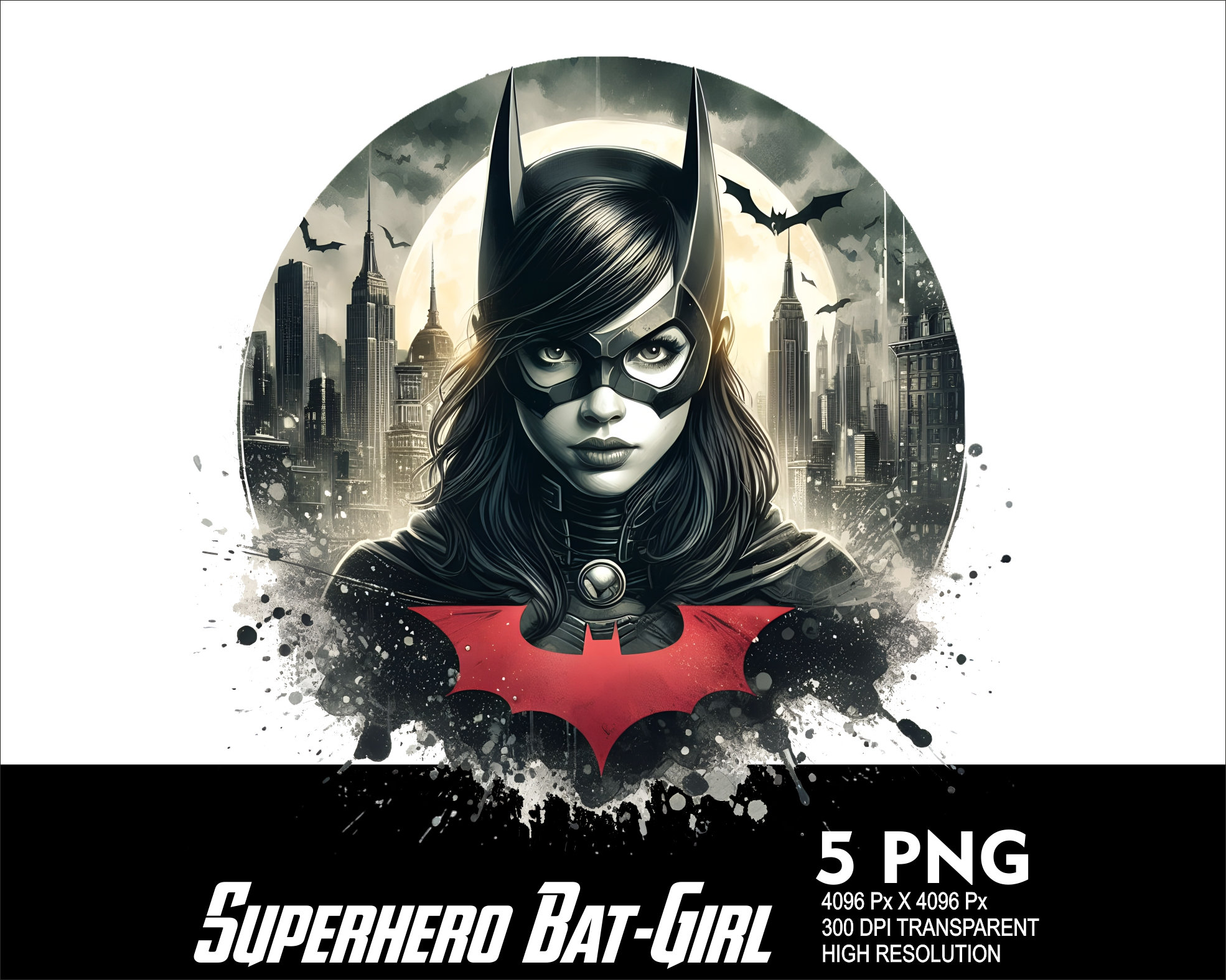 5 PNG Female Hero Bat Girl Splash and Watercolor Transparent PNG File ...