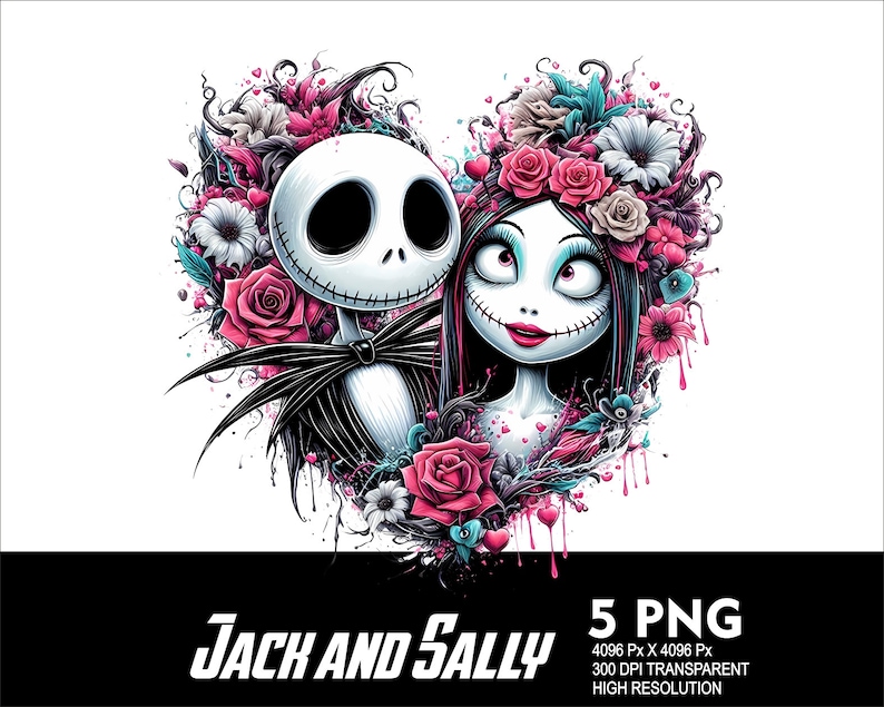 5 PNG Jack and Sally Heart Splash Transparent PNG File for Sublimation ...