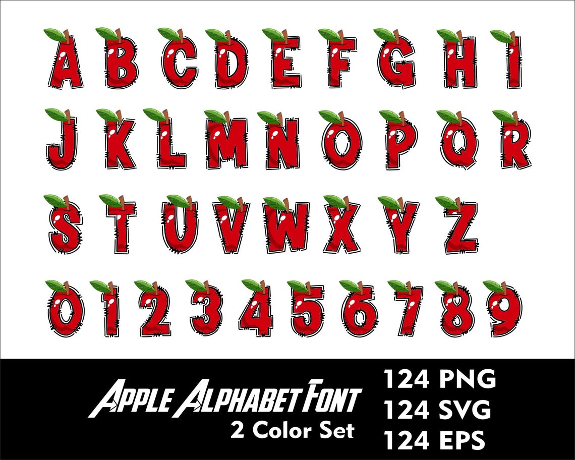 Apple Doodle Alphabet Red Apple Font SVG Green Apple Alphabet Apple ...