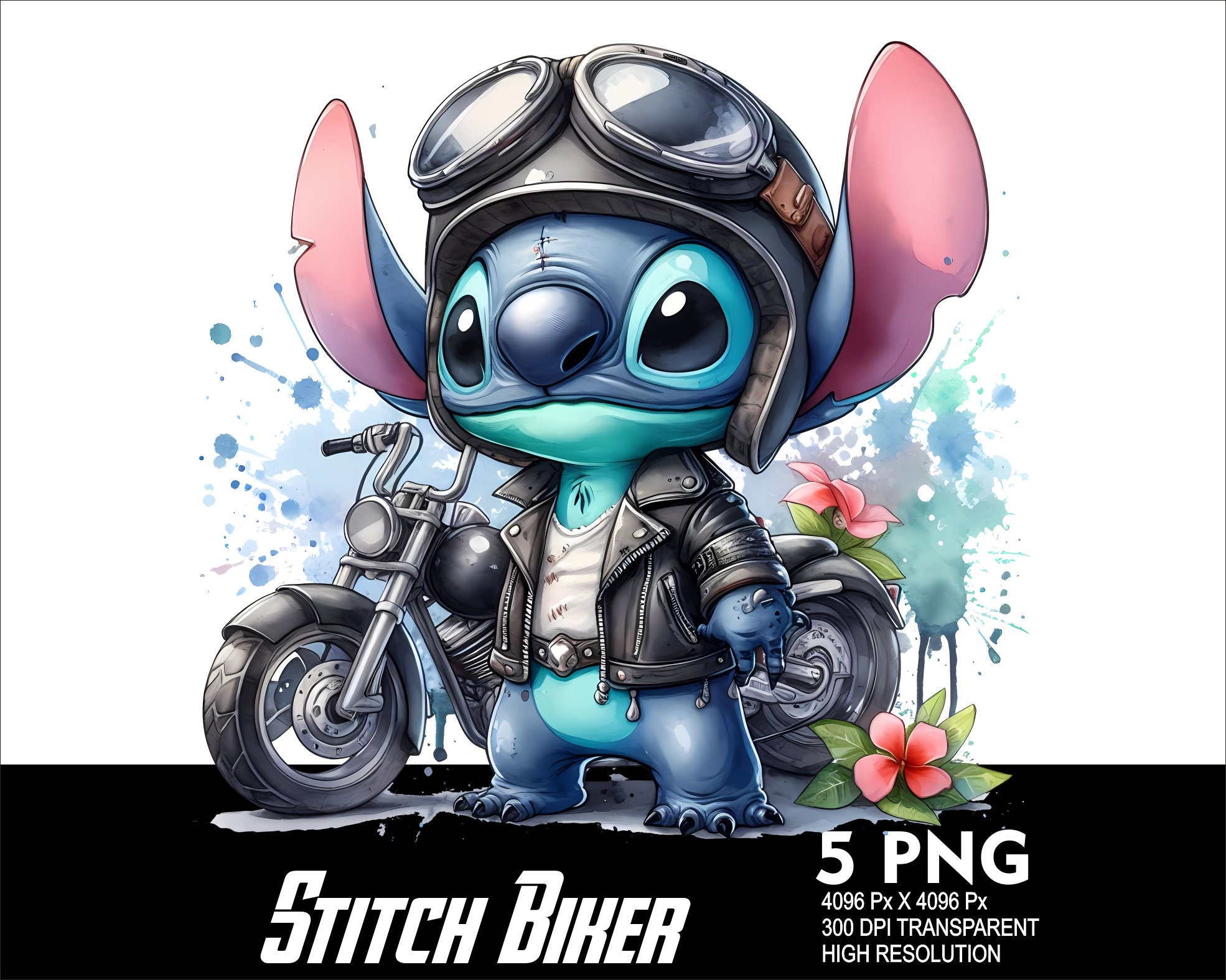 5 PNG Biker Stitch Splash and Watercolor Transparent PNG File for ...