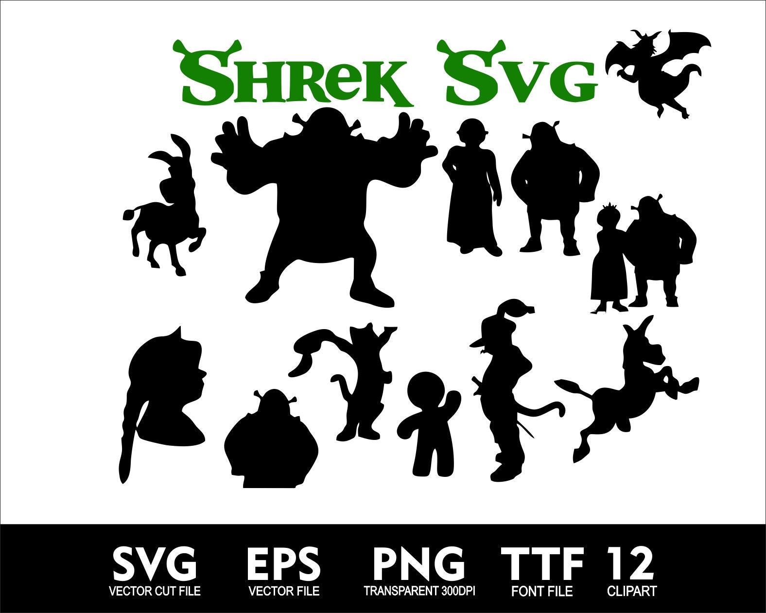 Cartoon Shrek Alphabet Shrek Font and SVG Clipart for Cricut Shrek ...