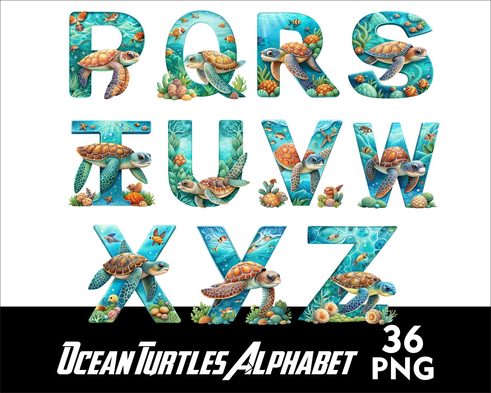 Ocean Turtles Alphabet Animals Alphabet Png Caretta Turtle Letters ...