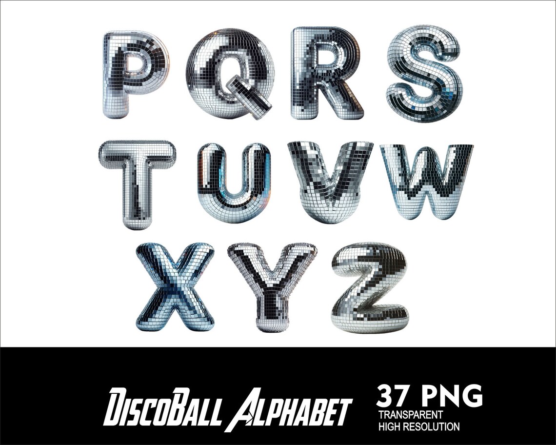 Disco Alphabet Disco Ball Font PNG Letters Party Font Disco Letters and ...