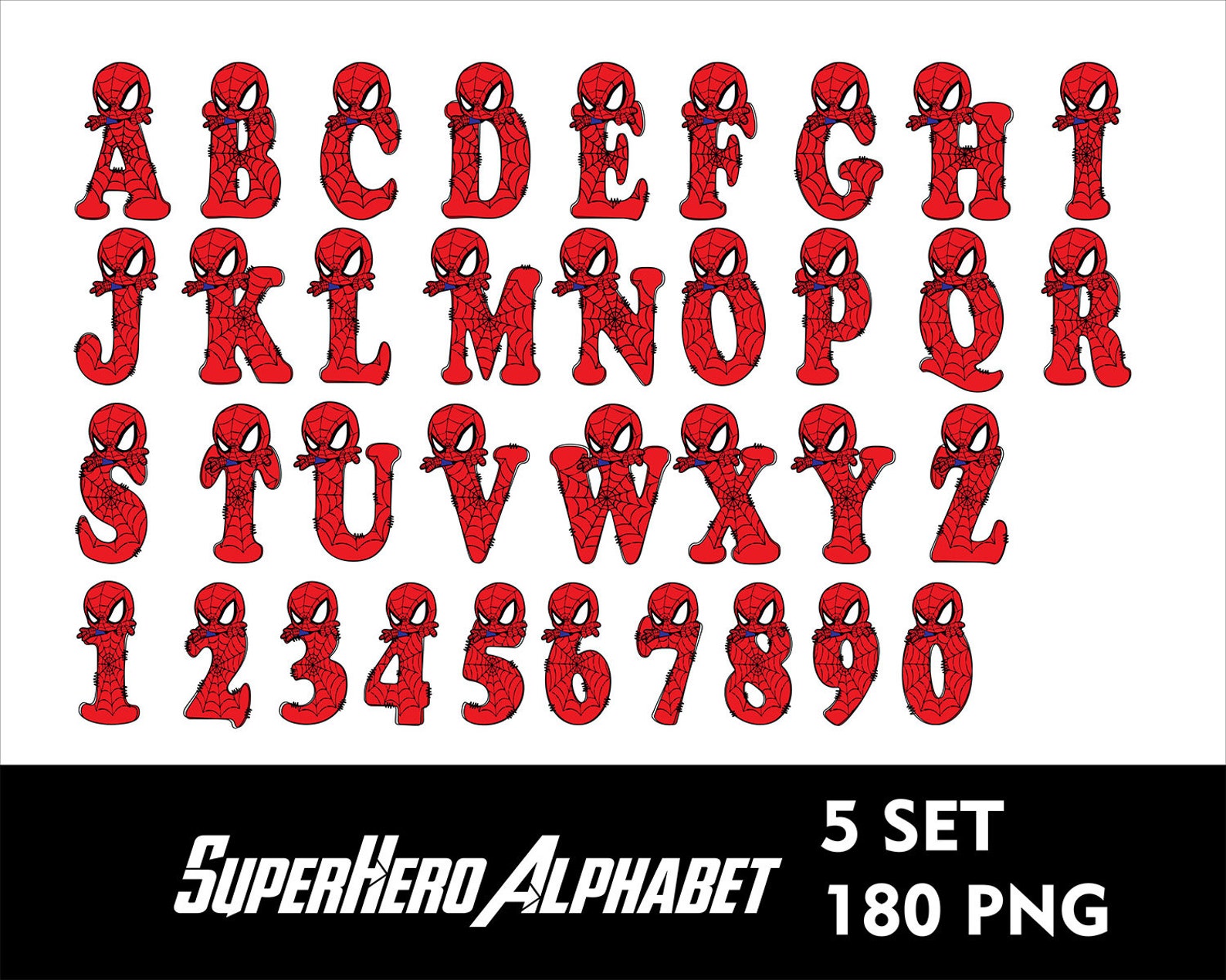 Super Hero Alphabet PNG Avanger Font Bundle 5 Set Super Hero Letter ...