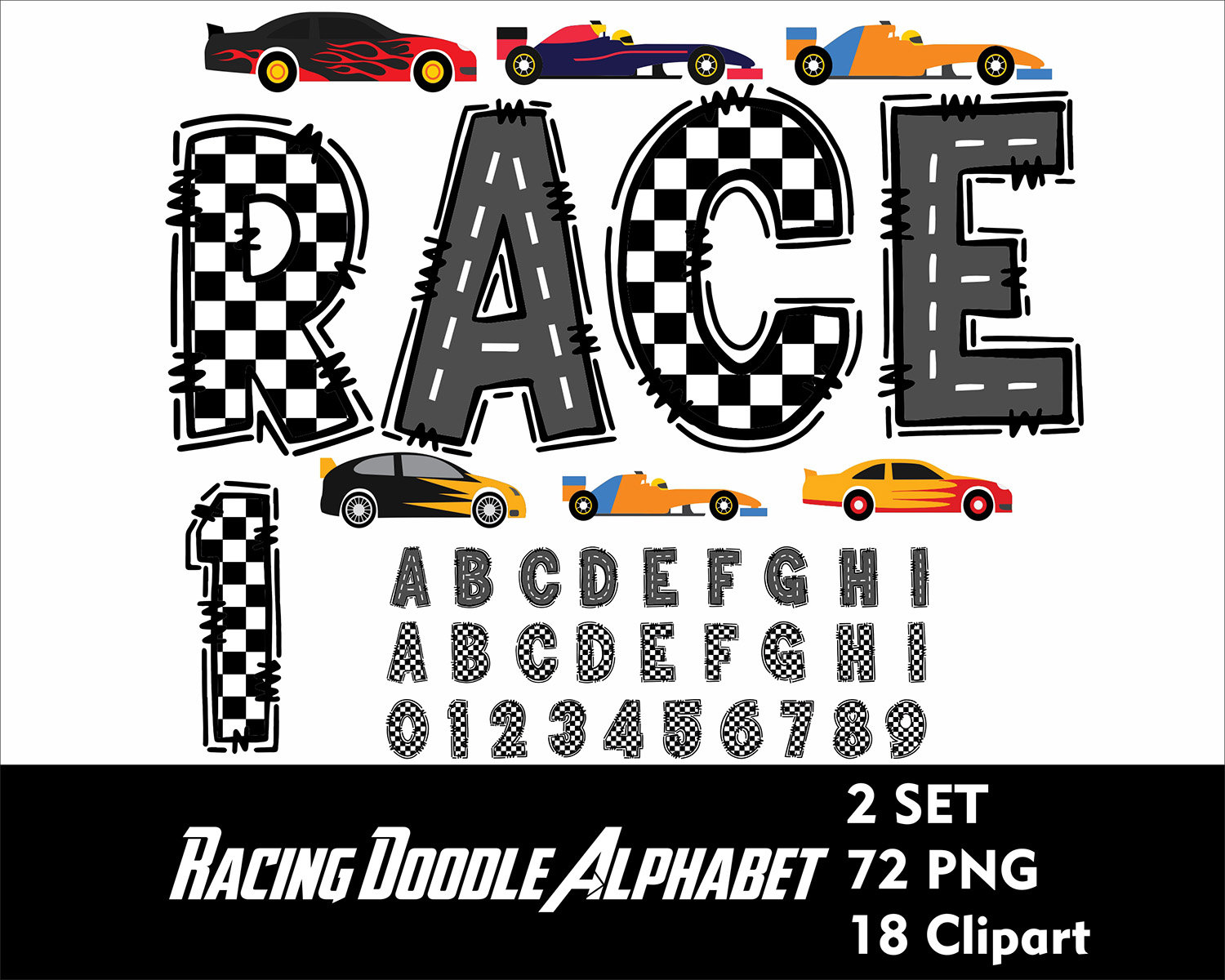 Racing Checkered Alphabet Race Track Alphabet Road Numbers Letters Race ...