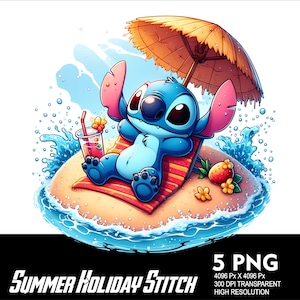 5 PNG Summer Holiday Stitch Splash and Watercolor Transparent PNG File ...