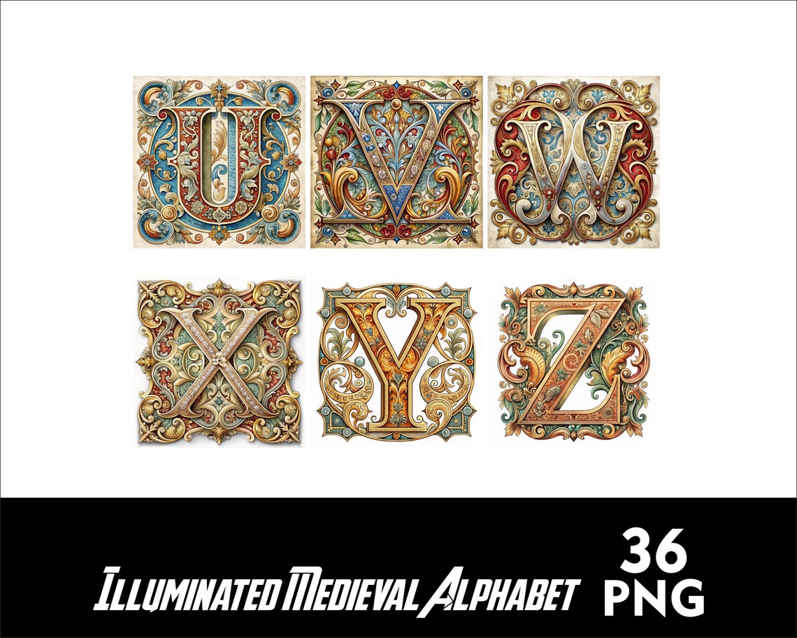 Illuminated Letters Medieval Alphabet PNG Alphabet English Alphabet ...