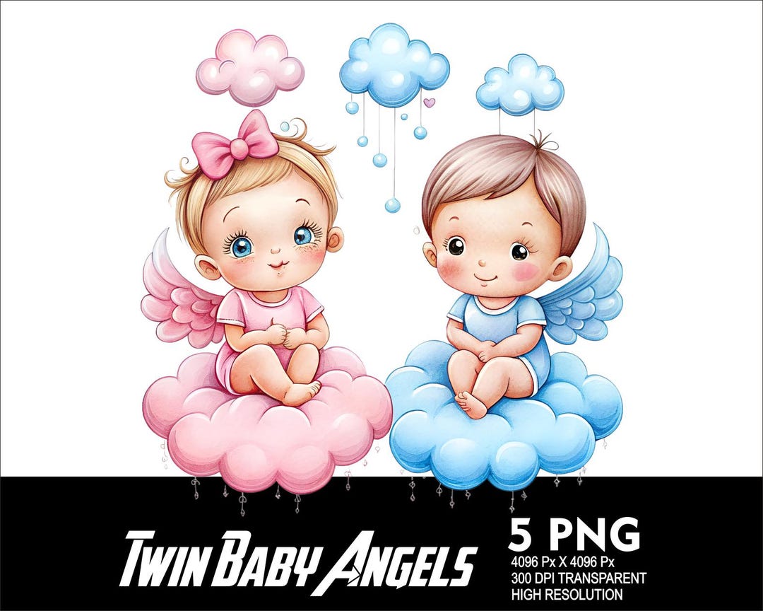 5 PNG Baby Twin Angels Splash and Watercolor Transparent PNG File for ...