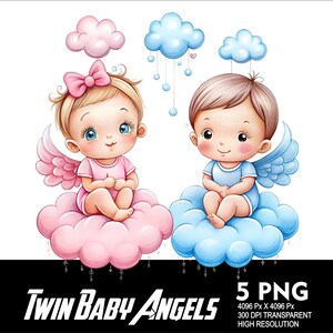 5 PNG Baby Twin Angels Splash and Watercolor Transparent PNG File for ...