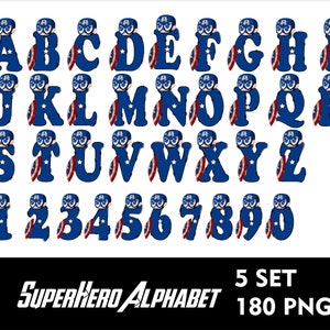 Super Hero Alphabet PNG Avanger Font Bundle 5 Set Super Hero Letter ...