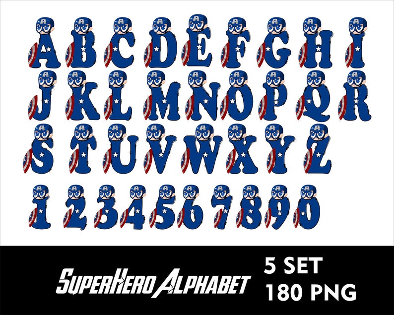 Super Hero Alphabet PNG Avanger Font Bundle 5 Set Super Hero Letter ...