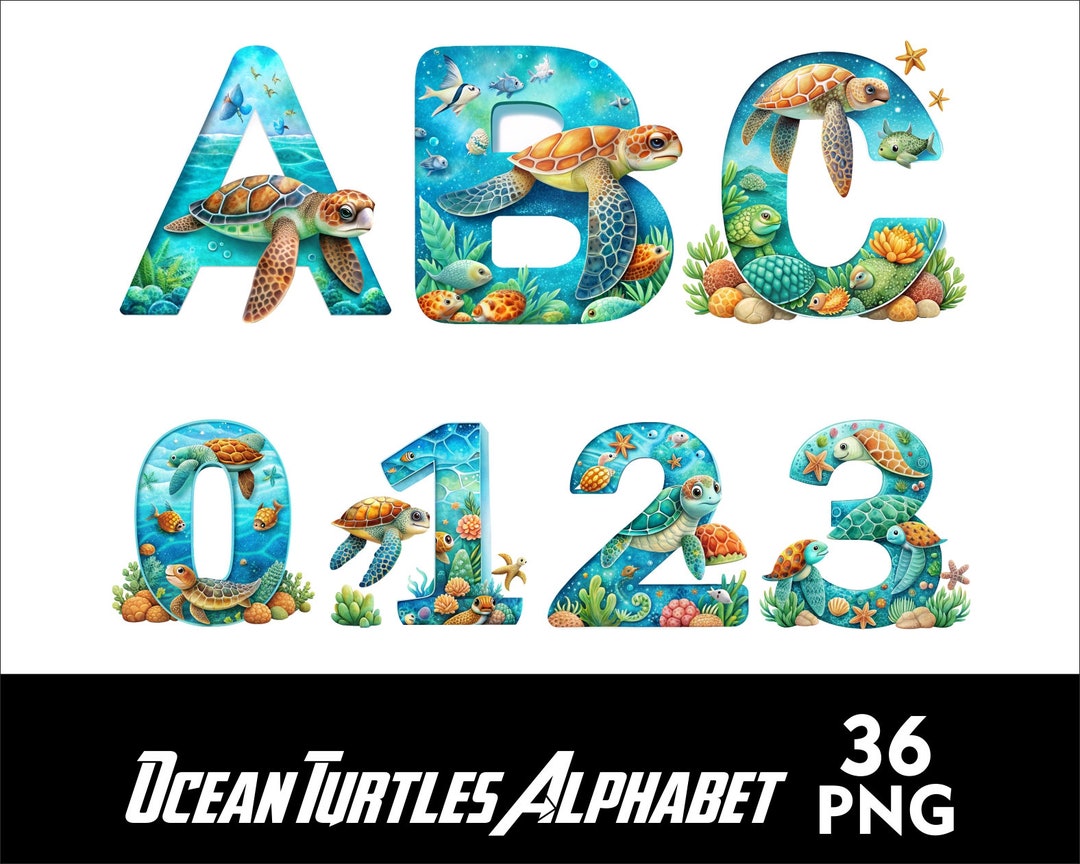 Ocean Turtles Alphabet Animals Alphabet Png Caretta Turtle Letters ...