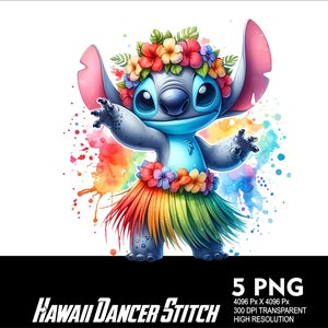 5 PNG Hawaii Dancer Stitch Splash and Watercolor Transparent PNG File ...