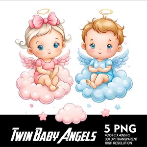 5 PNG Baby Twin Angels Splash and Watercolor Transparent PNG File for ...
