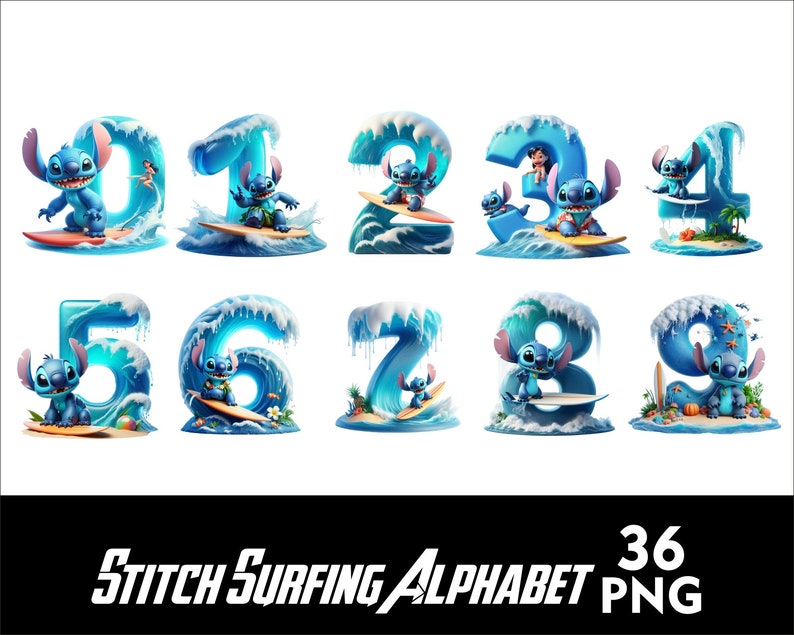 Stitch is Surfing Alphabet Stitch Font PNG Hawaii Surf Font and Numbers ...
