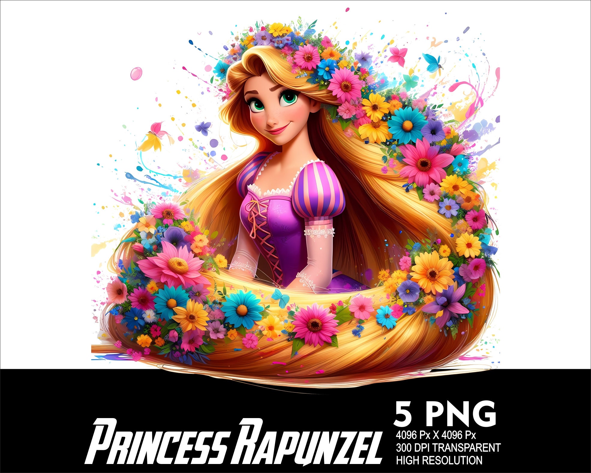 5 PNG Princess Rapunzel Splash and Watercolor Transparent PNG File for ...