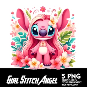 5 PNG Girl Stitch Angel Hawaii Flowers Transparent PNG File for ...