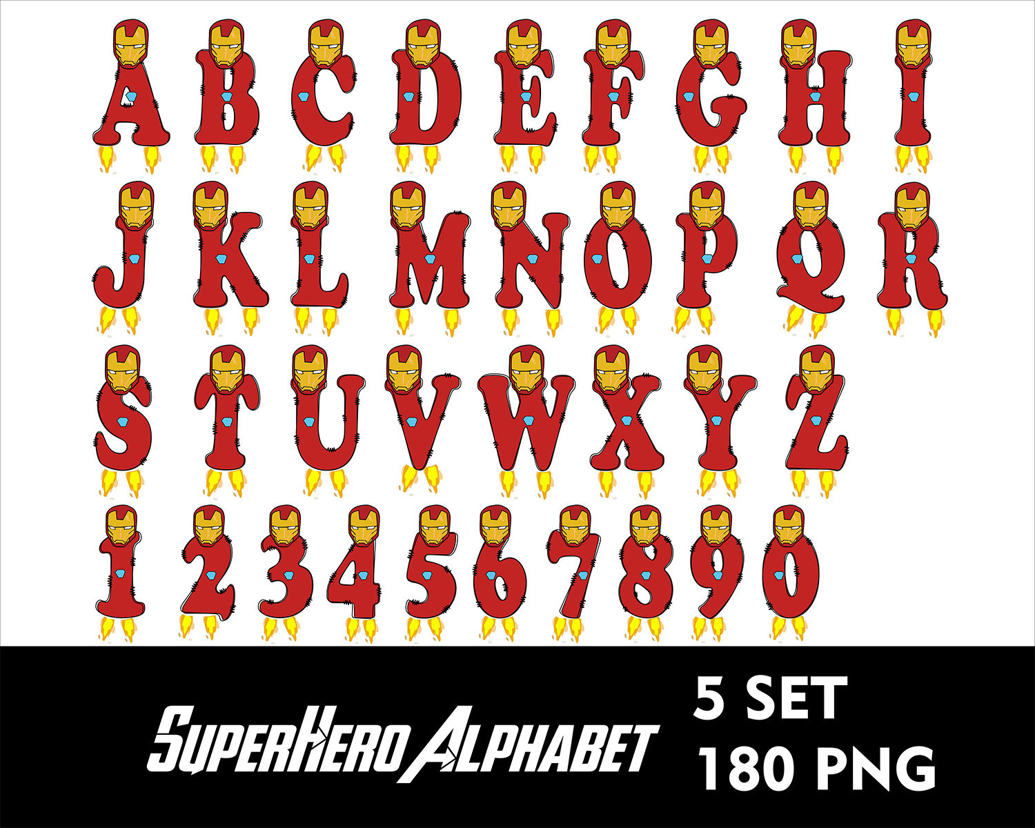 Super Hero Alphabet PNG Avanger Font Bundle 5 Set Super Hero Letter ...