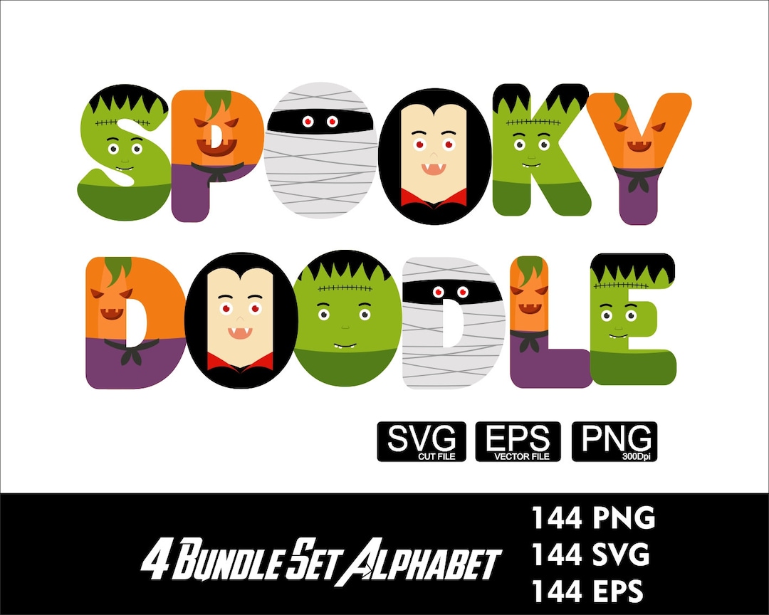 Spooky Halloween Alphabet Doodle Bundle 4 Set Alphabet Spooky Letters ...