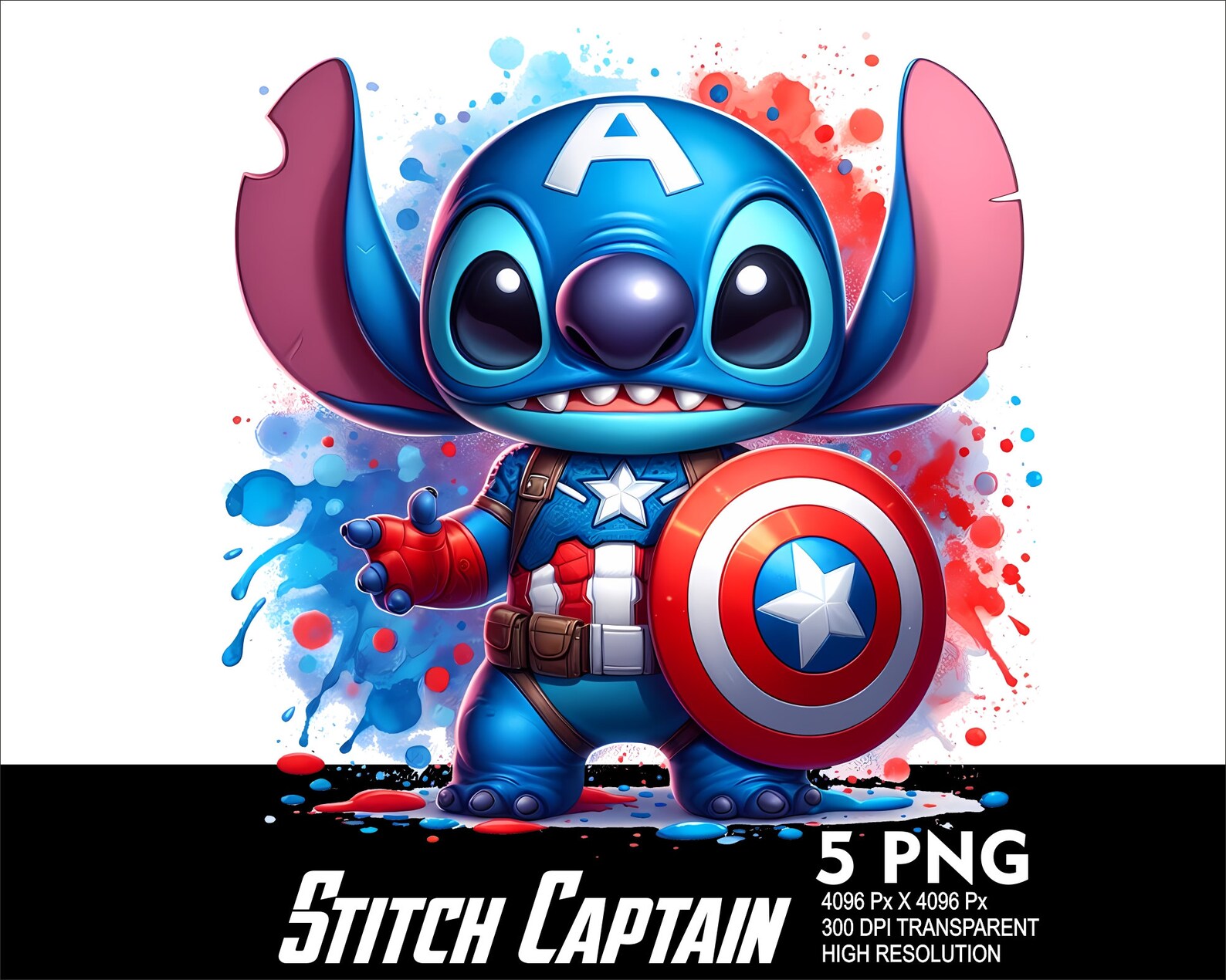 5 PNG Hero Stitch Captain Splash and Watercolor Transparent PNG File ...