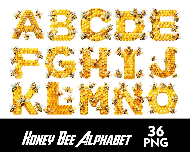 Honey Bee Alphabet Kids Alphabet Png Cute Bee Letters Birthday Alphabet ...