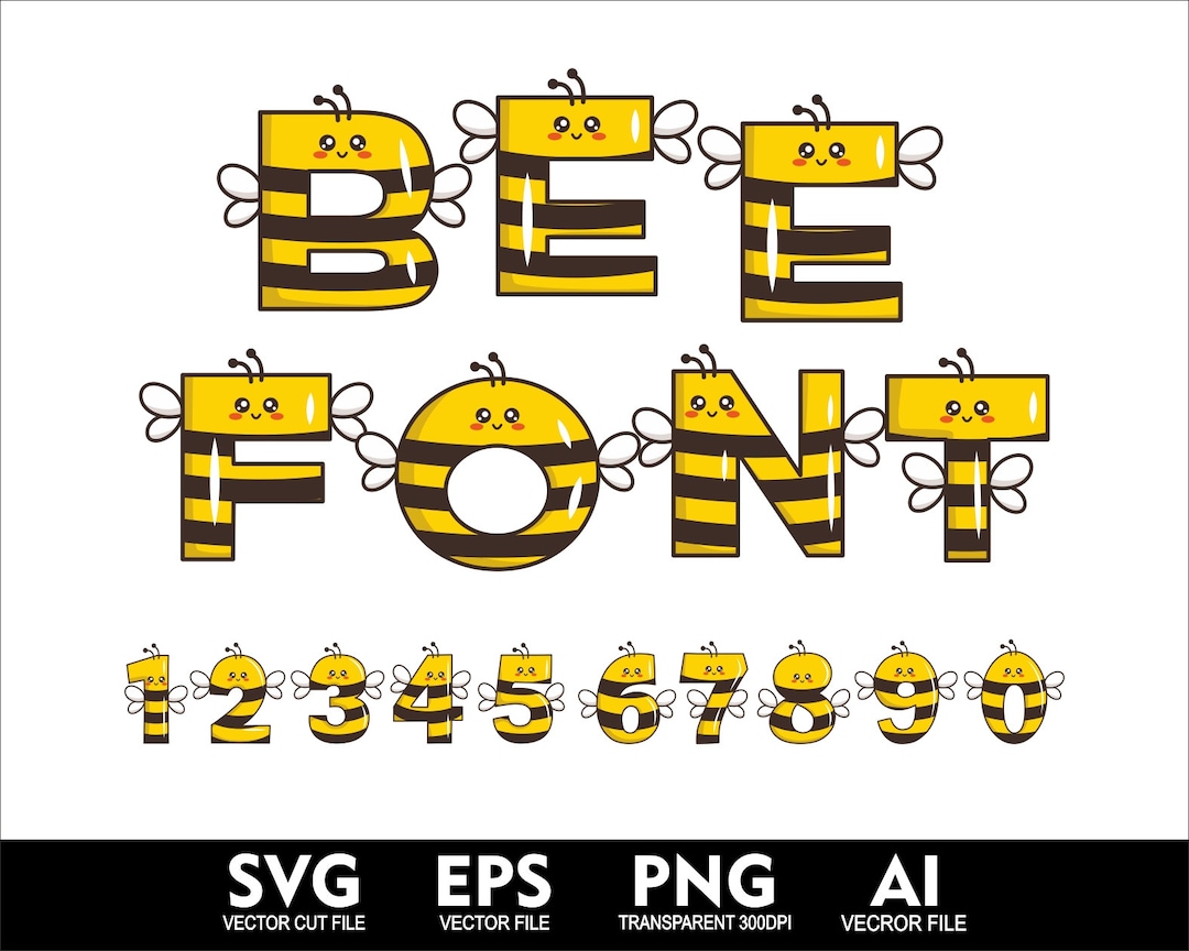 Cute Bee Alphabets and Numbers Doodle Font Bee Font Honey Bee Alphabet Bee Alphabet Honey Bee ...