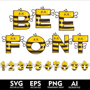 Cute Bee Alphabets and Numbers Doodle Font Bee Font Honey Bee Alphabet ...