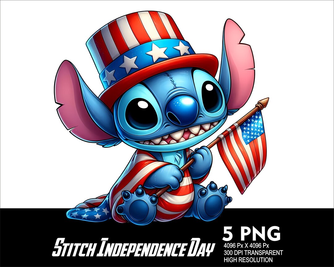 5 PNG Stitch 4th July Independence Day Splash and Watercolor ...