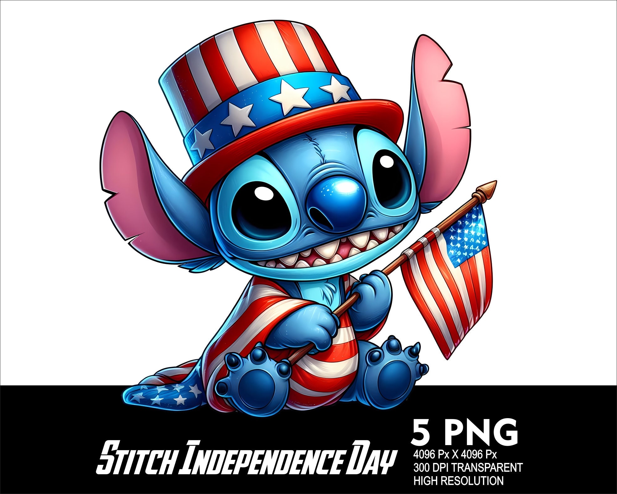 5 PNG Stitch 4th July Independence Day Splash and Watercolor ...